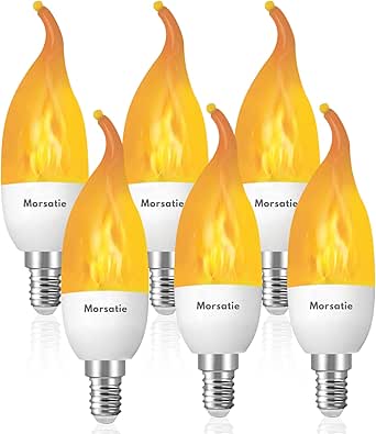 Morsatie Upgraded Flame LED Flame Light Bulbs, 3 Mode E12 Flickering ...