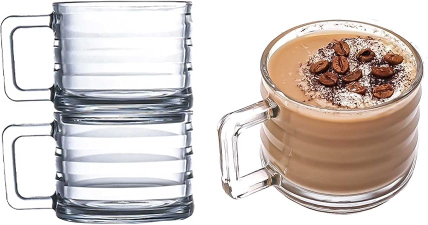 Stackable Glass Coffee Mugs Set of 2, Fully Tempered Tea and Latte ...