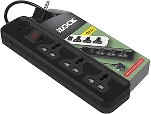 iLOCK power strip 3 universal outlets with switch (black): Buy Online ...