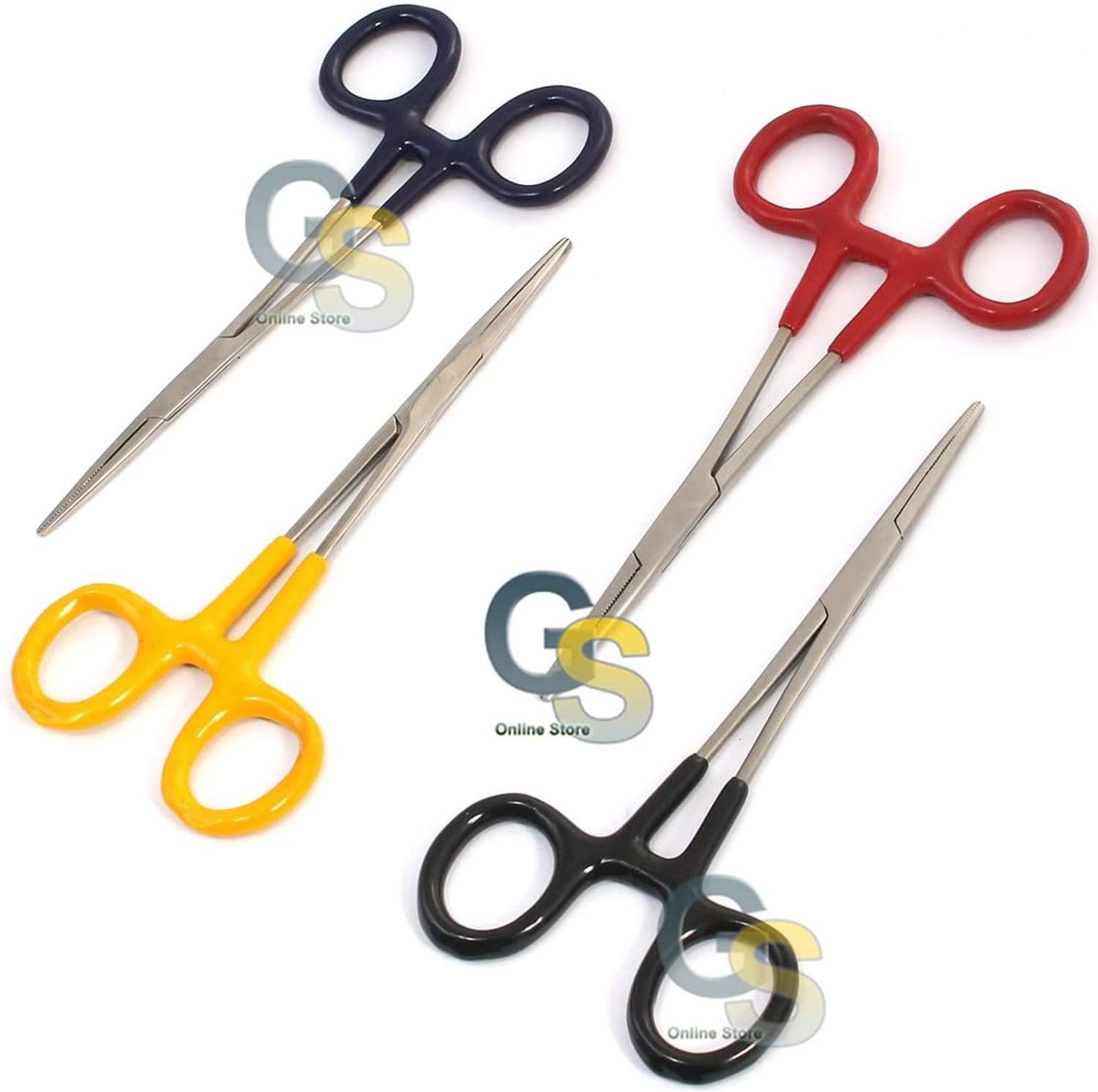 Amazon.com: G.S 4 PCS Set Kelly Forceps Straight 5.5" Blue, Yellow, RED ...