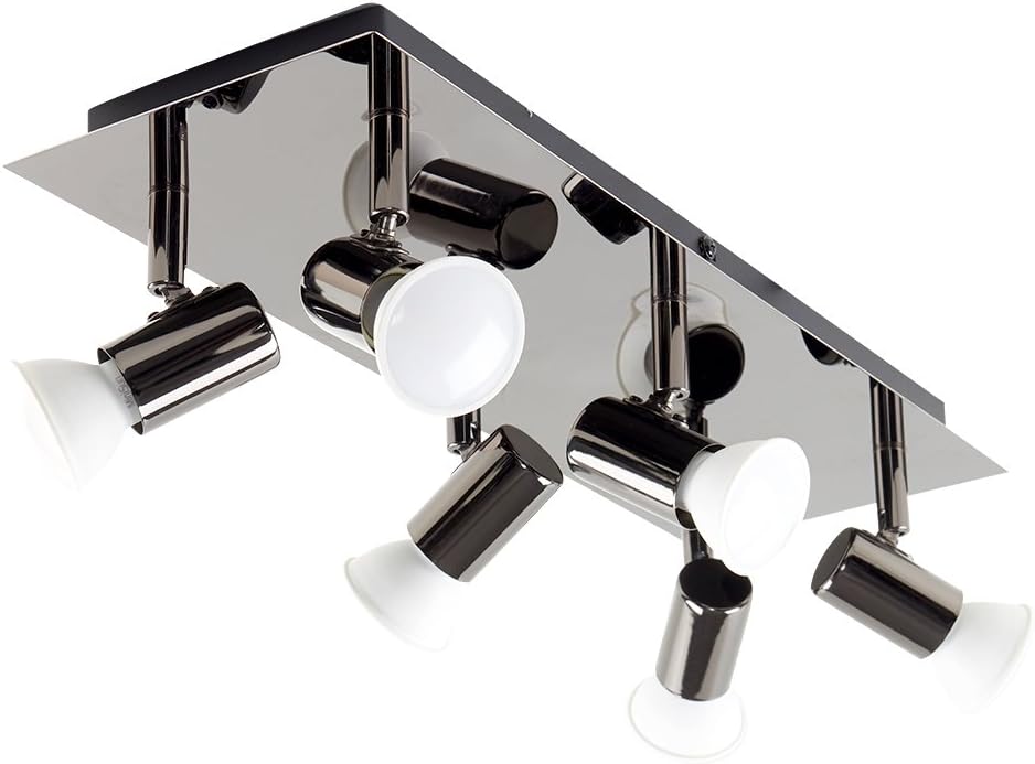 MiniSun | Modern Rectangular Black Chrome 6 Way Adjustable GU10 Ceiling ...