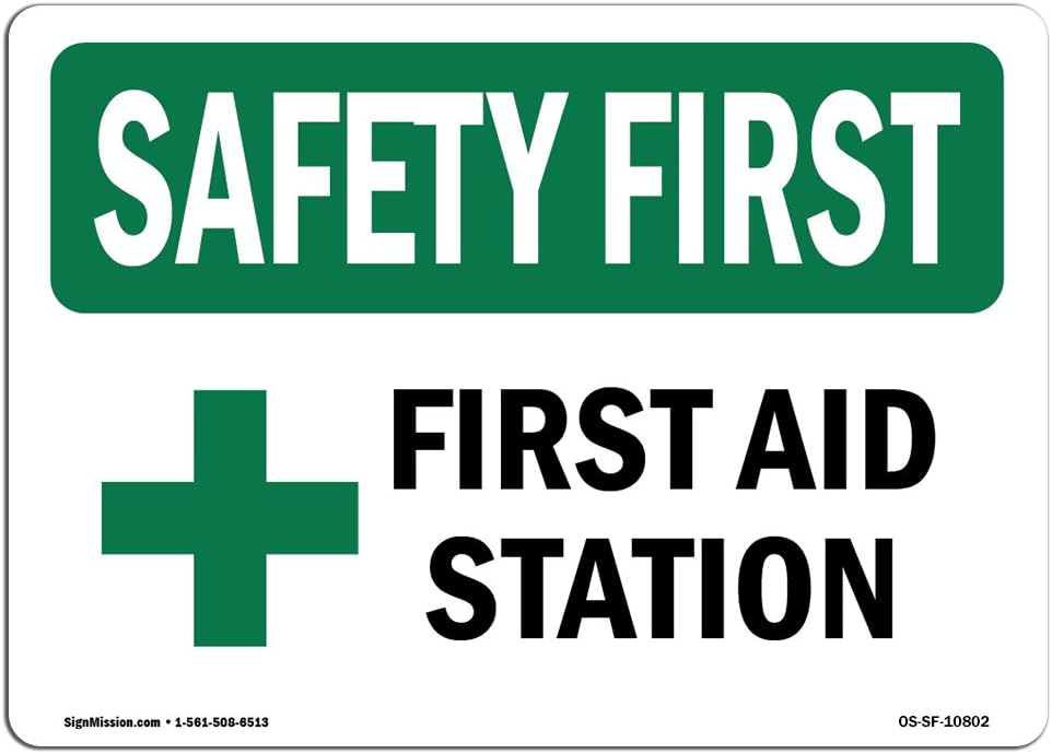 Amazon.com: OSHA Safety First Sign - First Aid Station | Vinyl Label ...