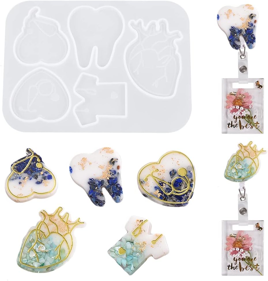 Amazon.com: 8 Shapes Resin Molds Badge Reel, AFUNTA ID Badge Reel Molds ...