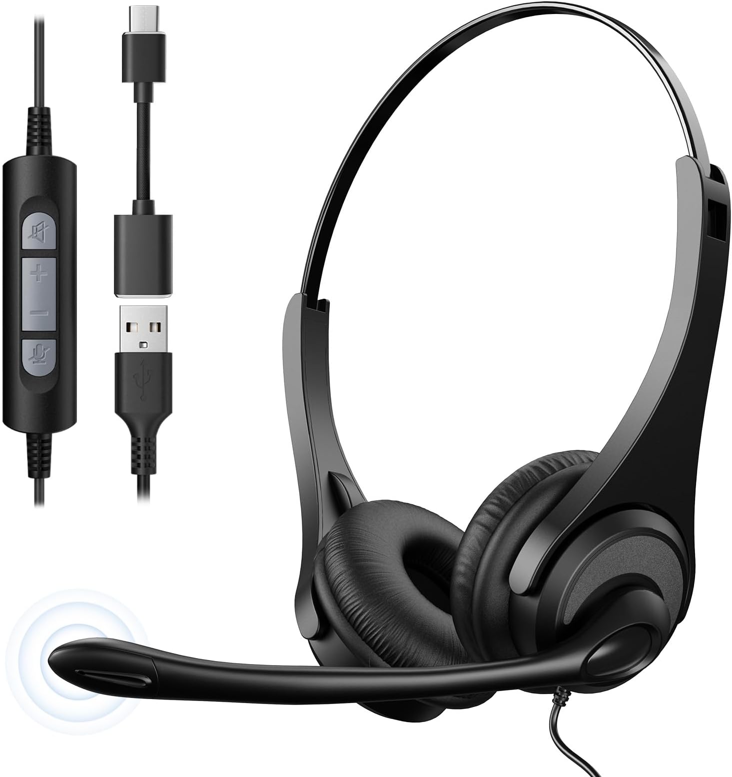 Amazon.com: Voistek USB Laptop Headphones with Microphone, USB-C Wired ...
