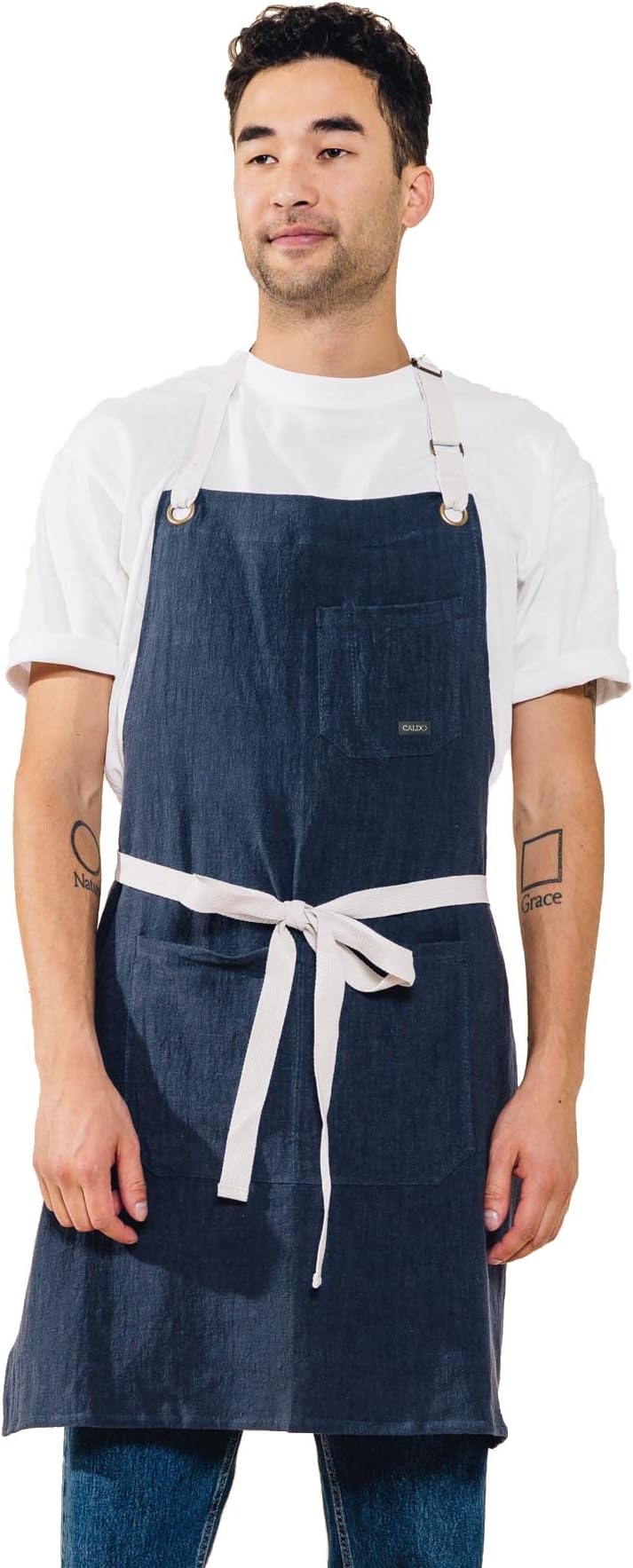 Amazon.com: Caldo Linen Kitchen Apron for Cooking- Mens and Womens ...