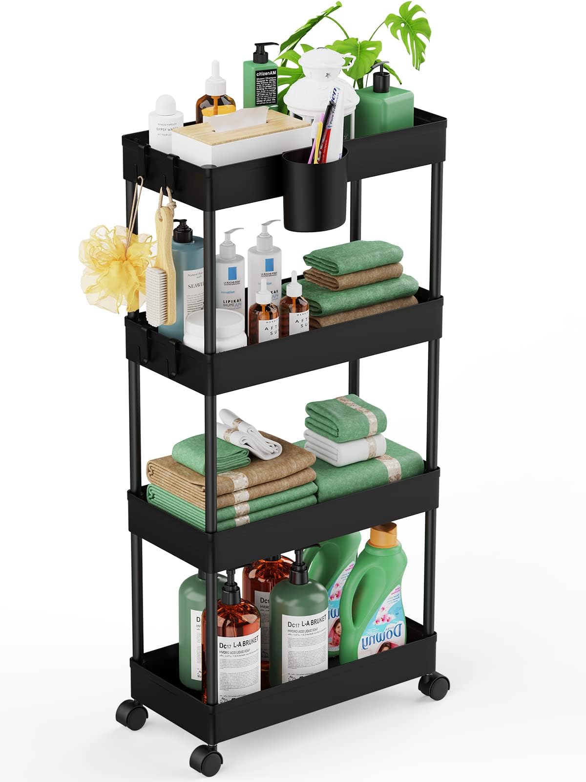 Amazon.com: SOLEJAZZ Slim Rolling Storage Cart with Wheels 4 Tier ...