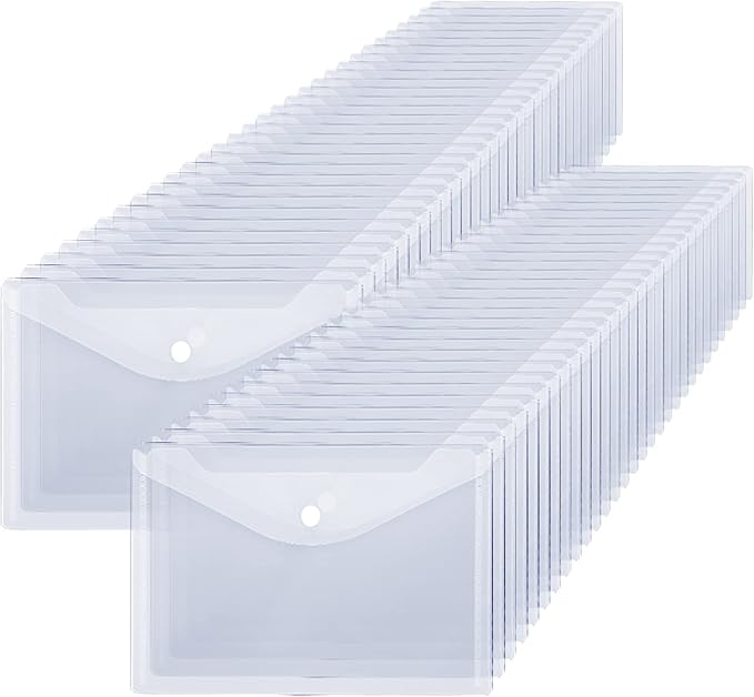 DAJAVE 60 Pcs A5 Plastic Wallet with Popper Clear Document Wallets A5 ...
