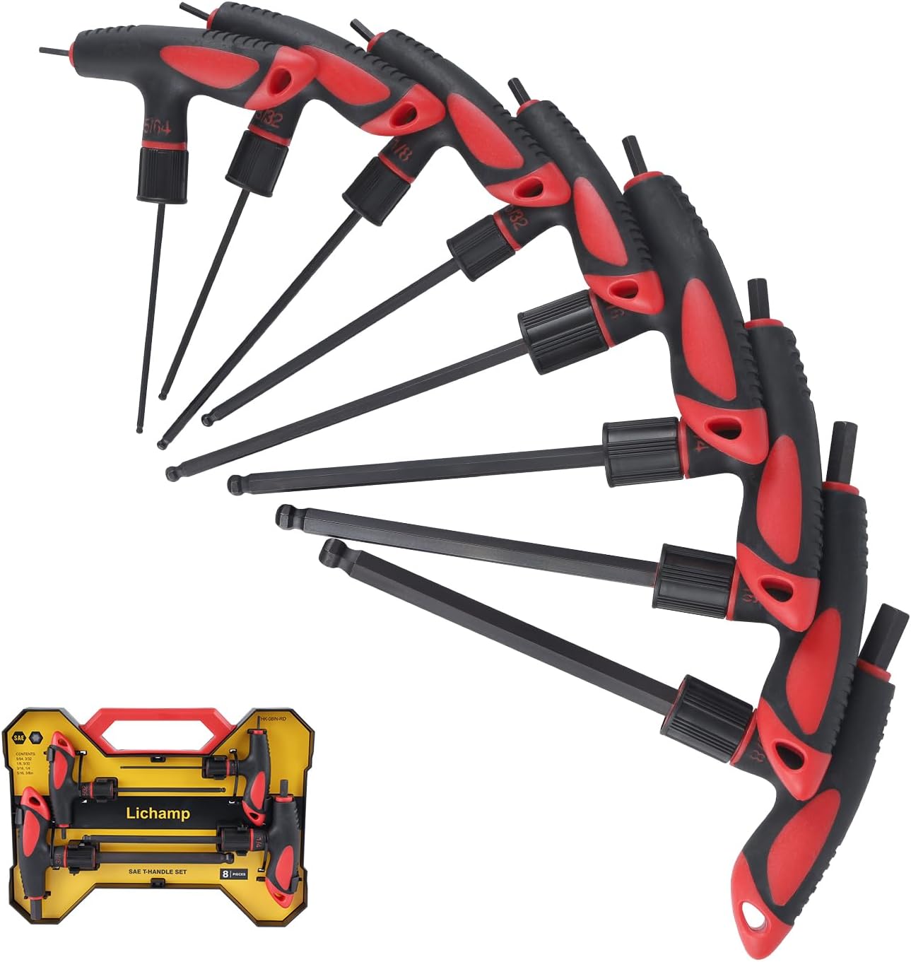 Lichamp Juego de 8 llaves Allen SAE T con mango en T, 564 a 38 pulgadas ...