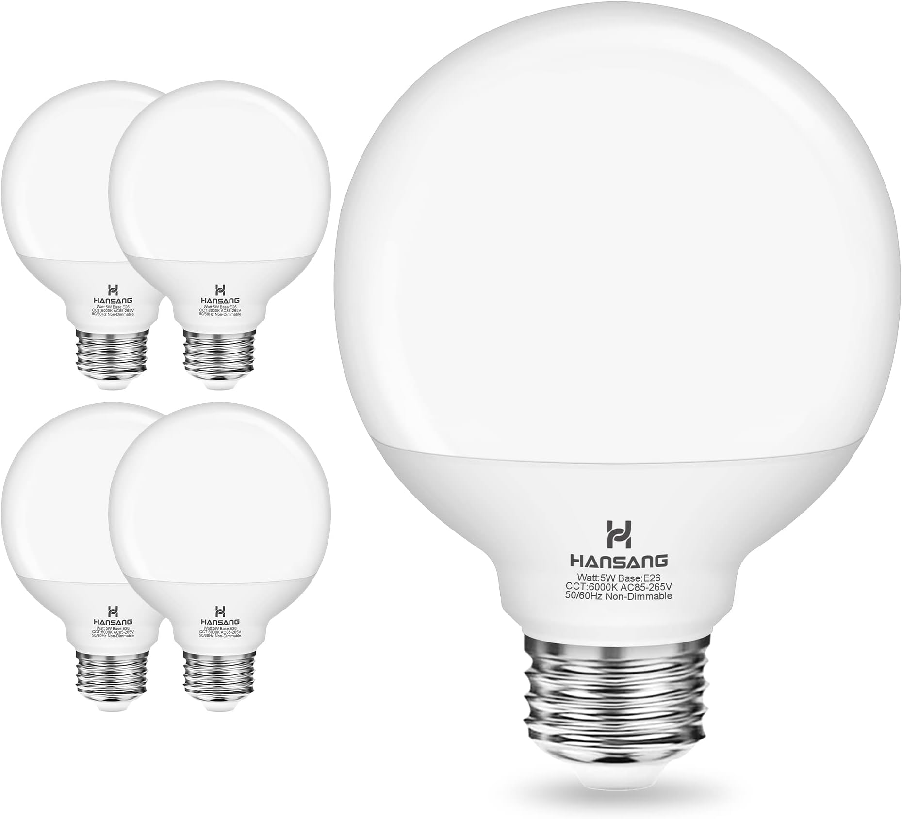 hansang 8 Pack Bathroom Light Bulbs, 6000K Daylight, 40W Equivalent G25 ...