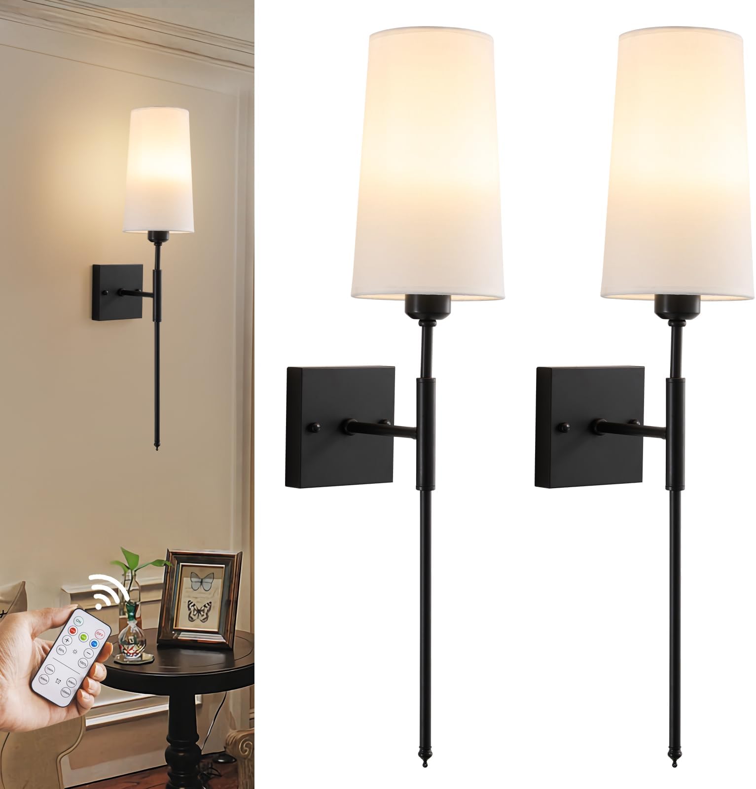 Vitnucrol Black Rechargeable Battery Operated Wall Sconces Set of 2 ...