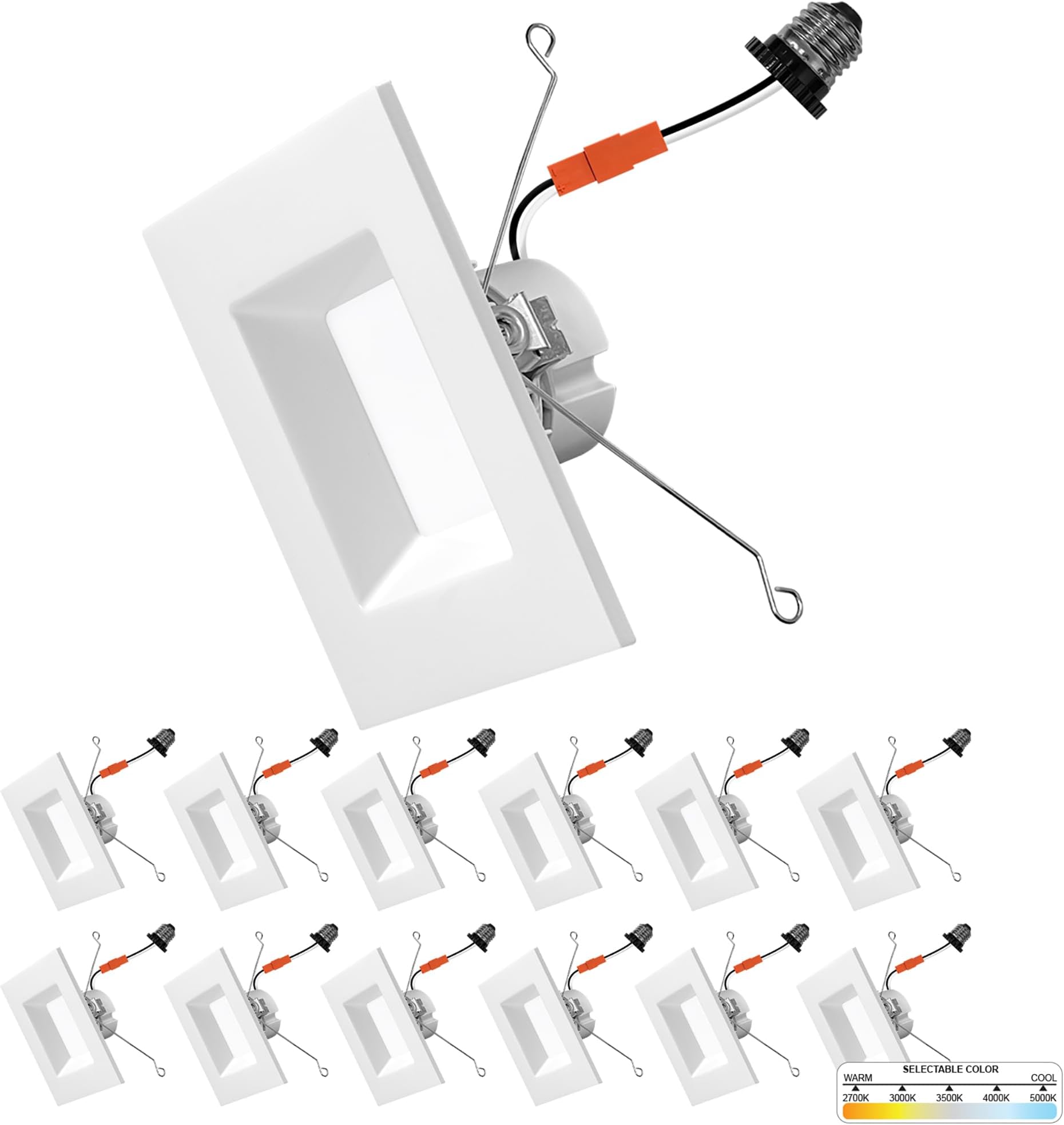 NuWatt 4 Inch MR16 LED Retrofit Recessed Lighting Square Trim, 27K/30K ...