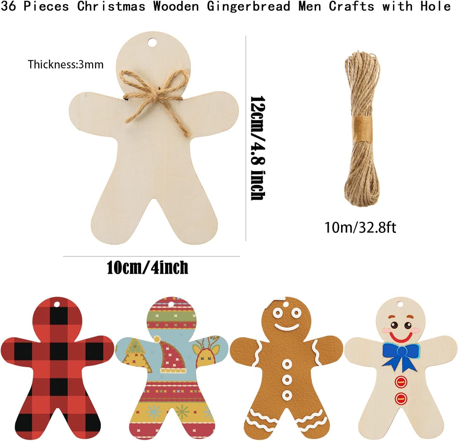 Snapklik.com : 36 Pcs Wooden Gingerbread Man Ornaments Unfinished Wood ...