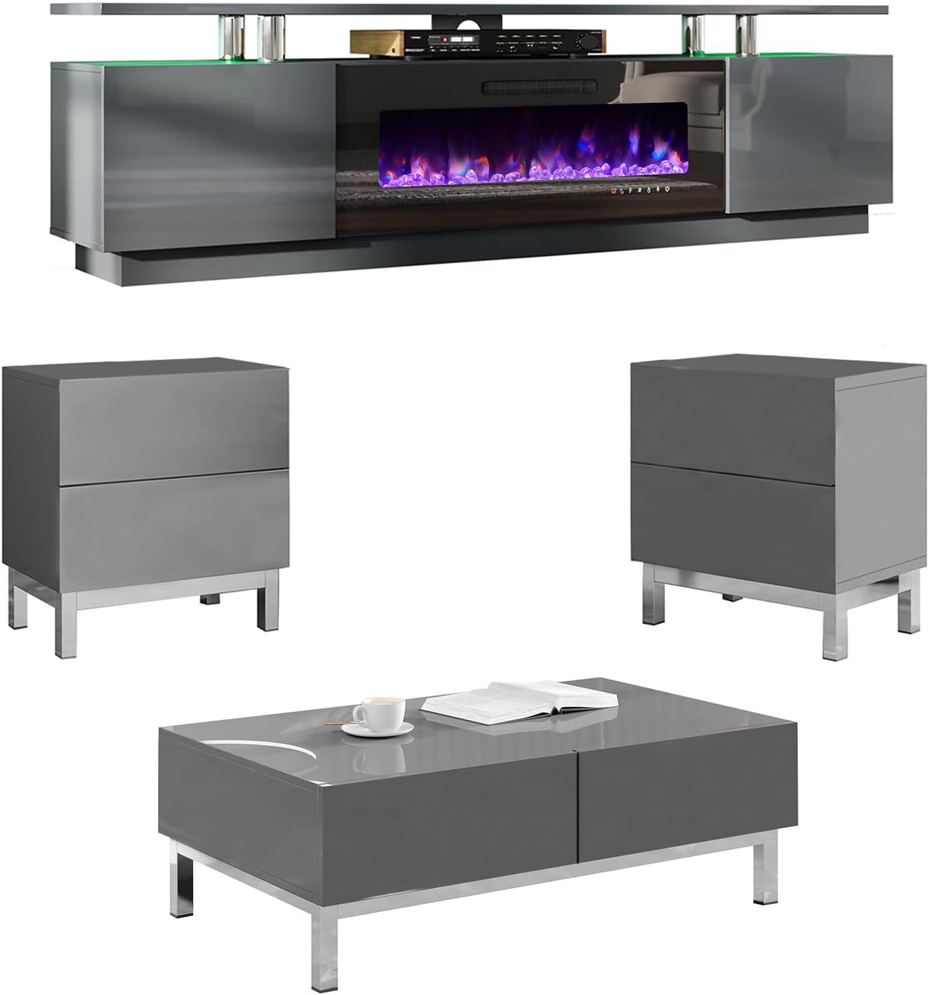 Amazon.com: AMERLIFE 5 Piece High Gloss Living Room Table Sets ...