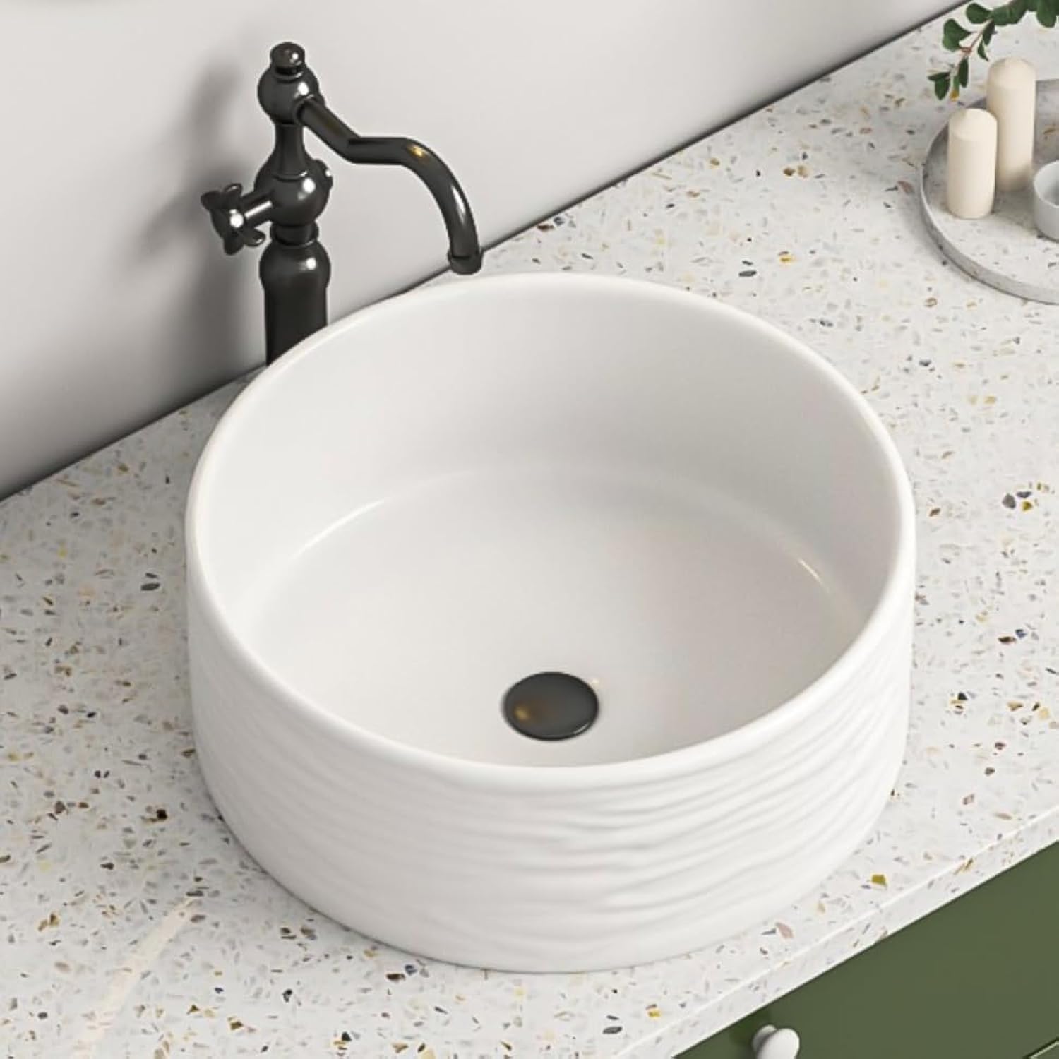 ELLAI Round Vessel Sink Bathroom Sink Above Counter Bowl Sink Porcelain ...