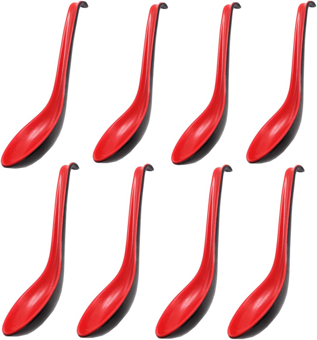 Amazon.com: Large Japanese Soup Spoons Red and Black with Long Handle ...