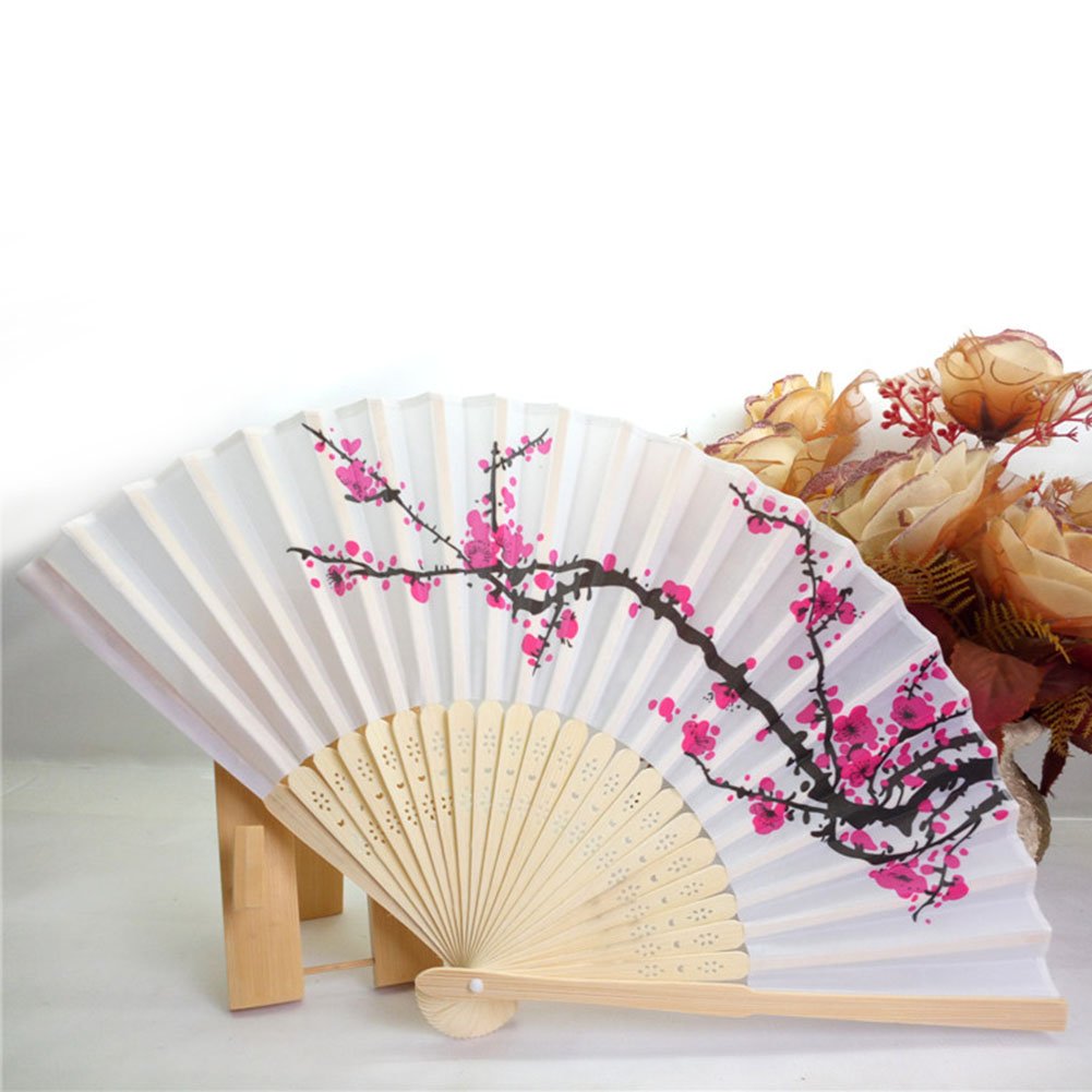 Gemini_mall® Cherry Blossom Hand Held Fans Folding Fan Bamboo Fabric ...