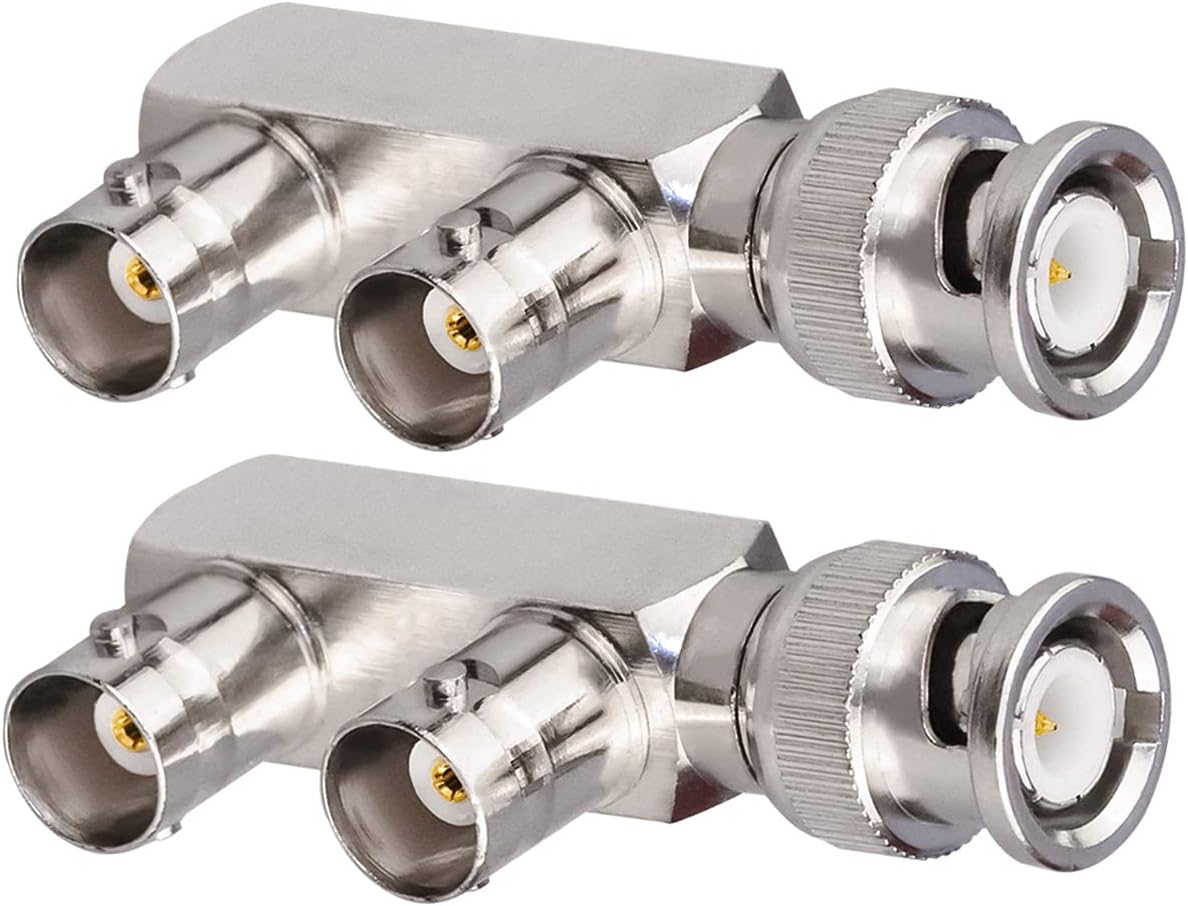 TUOLNK 2 Pack BNC Male Plug to 2 BNC Female Jack Socket F Shape 3 Ways Coaxial Connector BNC ...