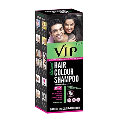 Buy VIP HAIR COLOUR SHAMPOO 180ml Black for Men & Women | Alternate to ...