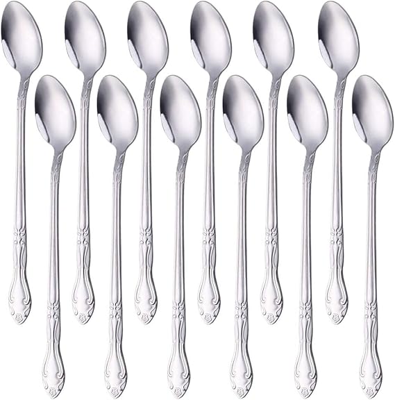 Amazon.com | QIBOORUN Iced Tea Spoon Set - 12 Stainless Steel Spoons, 7.9-Inch Long, Silver ...