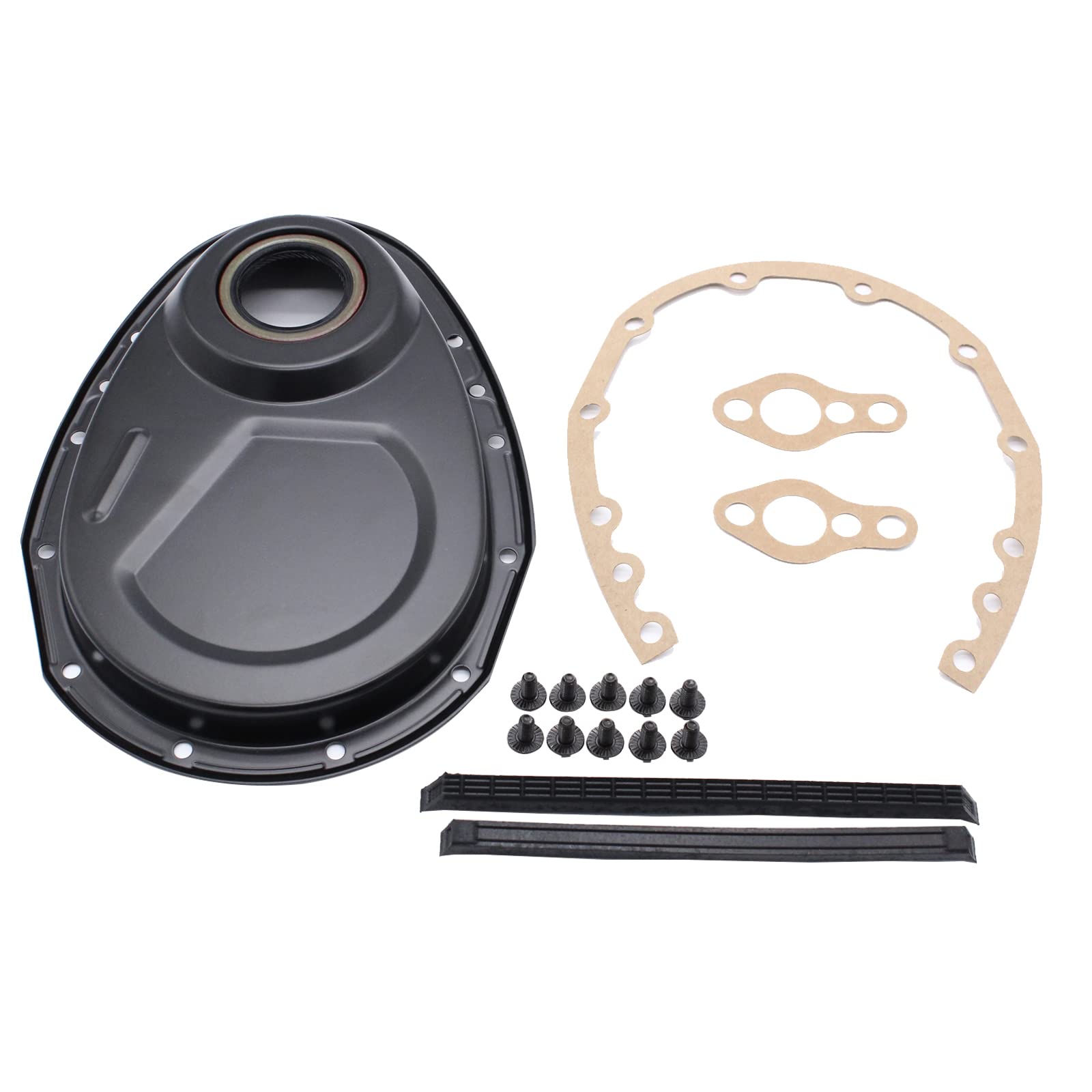 Snapklik.com : Black SB Chevy Timing Chain Cover Kit For 327 350 383 400 SBC Gasket Seal Bolts Set