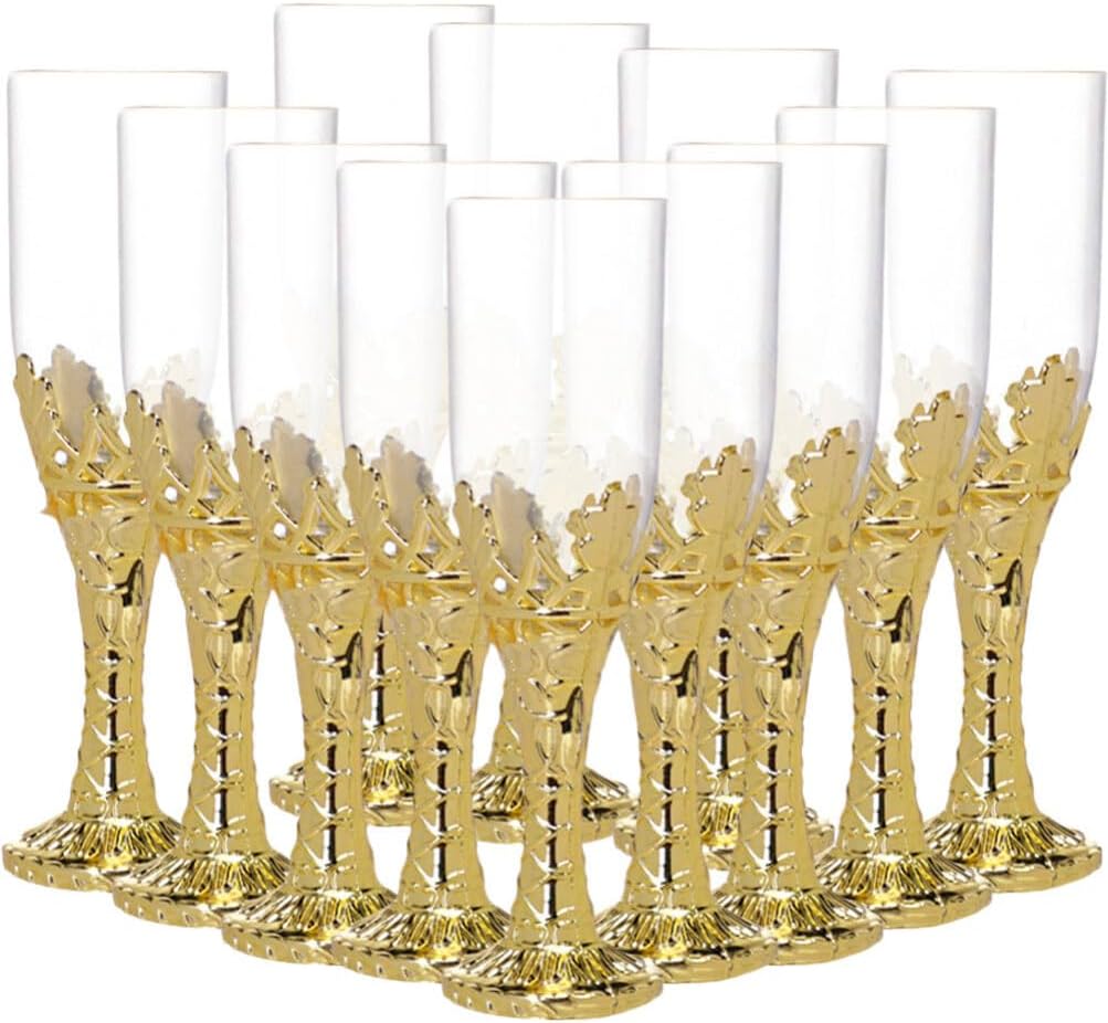 Amazon.com | Ciieeo 12pcs Gold Stem Mini Goblet Glass, Plastic Wine ...