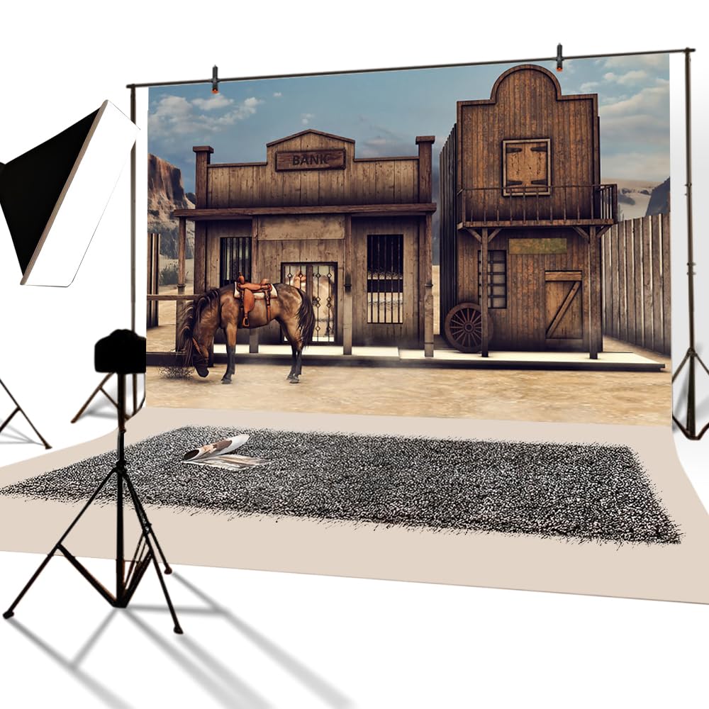 YongFoto 3x2m Photography Backdrop Wild West House Bank Building ...