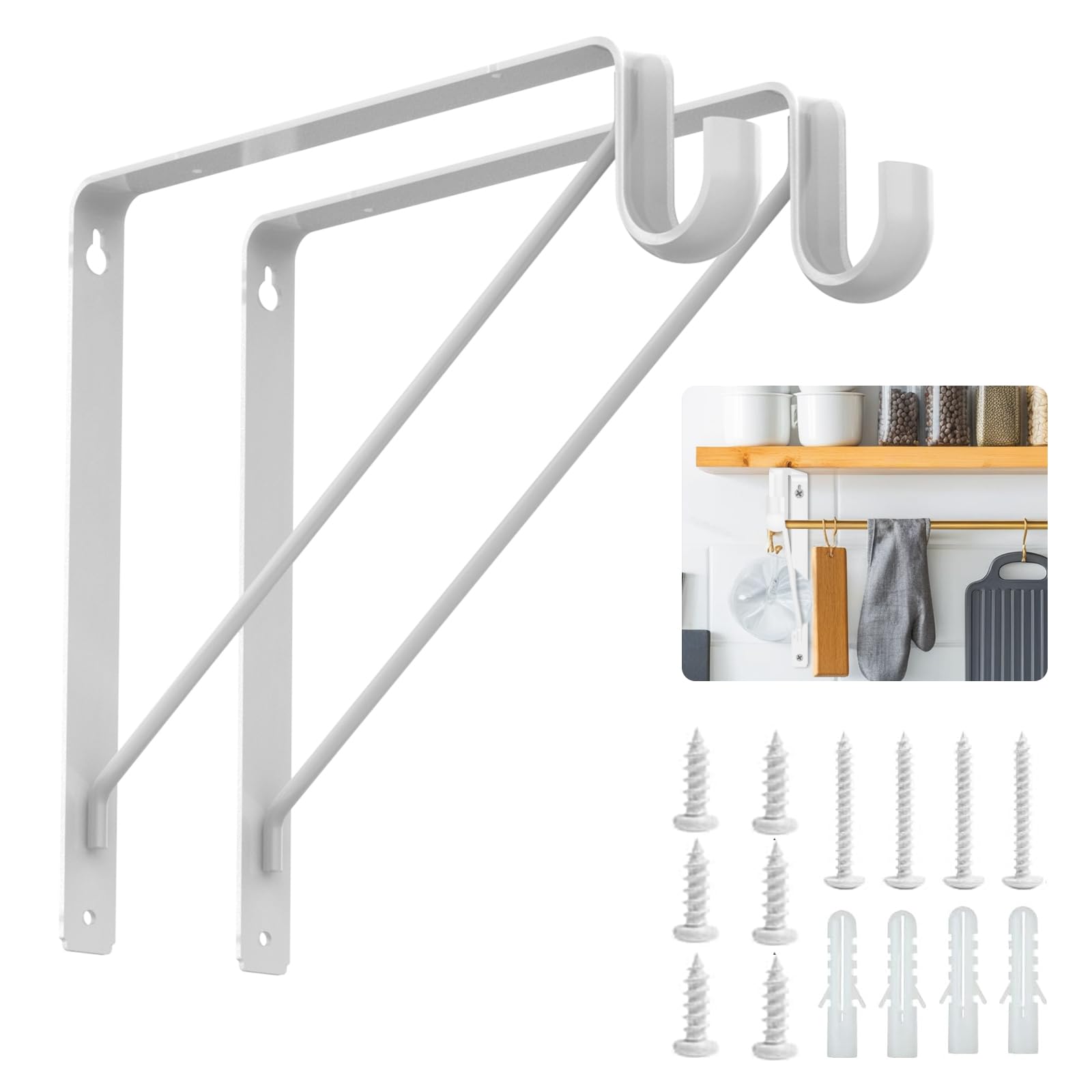 Snapklik.com : Pisman Closet Rod Bracket White 10" 2PCS