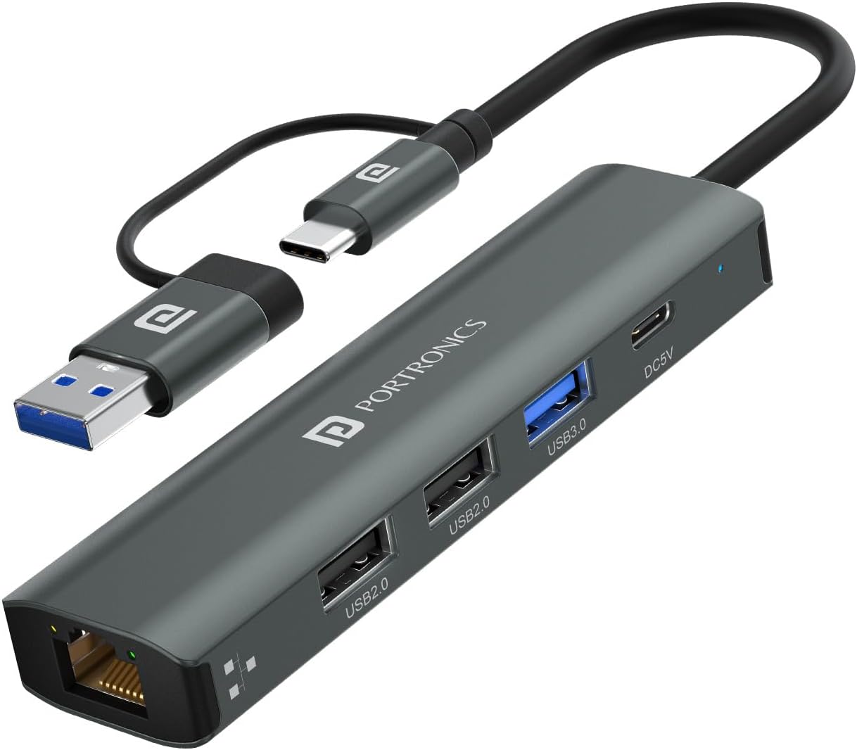 Portronics Mport Edge,5 Ports Dual USB Hub, Superfast USB 3.0, High Speed 2.0, Type-C 5V2A Port ...