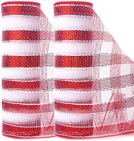 Amazon.com: 10 inch x 30 feet Deco Poly Mesh Ribbon - Metallic Foil Red ...