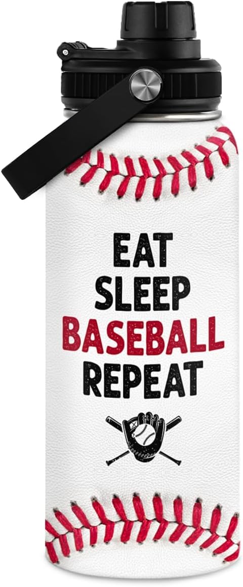 Amazon.com: Baseball Water Bottle 32 Oz - Insulated Stainless Steel ...