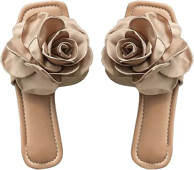 Amazon.com | Women's 3D Flower Applique Single Band Slide Sandals ...