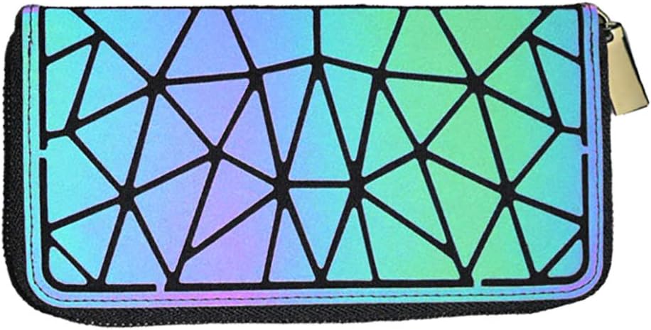 Geometric Luminous Wallets Women Holographic Zipper Wallet Reflective ...