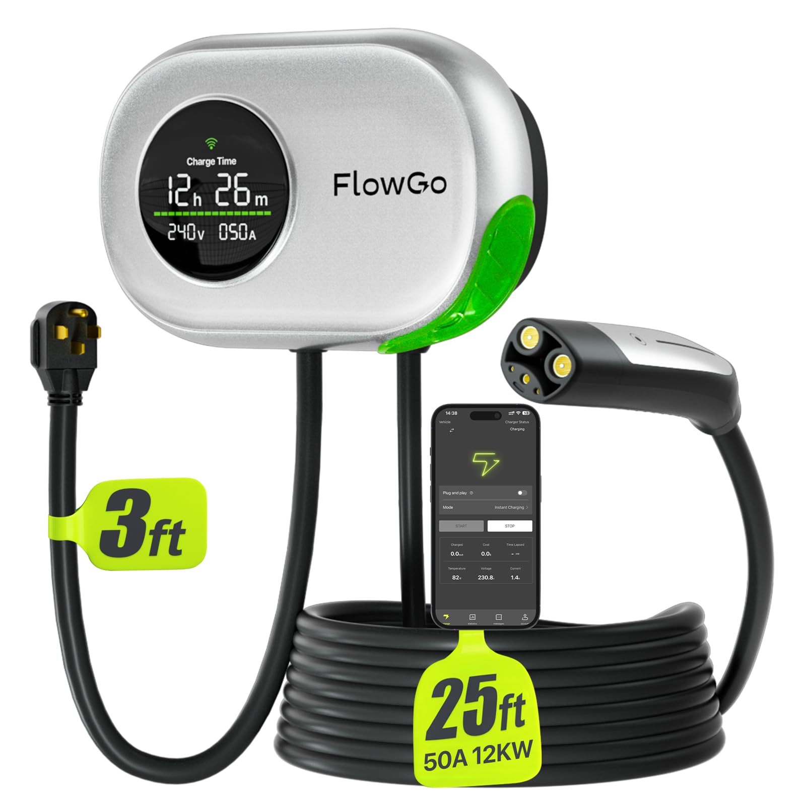 Amazon.com: FlowGo Level 2 Charger for Tesla 50A Smart Home Charger ...