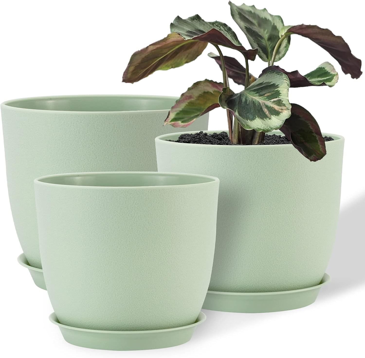 Warmplus 25/23/20cm Plant Pots Indoor, 3 Pack Modern Decorative Plastic ...