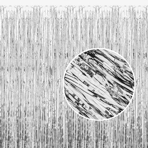 Amazon.com: 3.2Ft x 6.5Ft Silver Fringe Curtain, Metallic Tinsel Foil ...