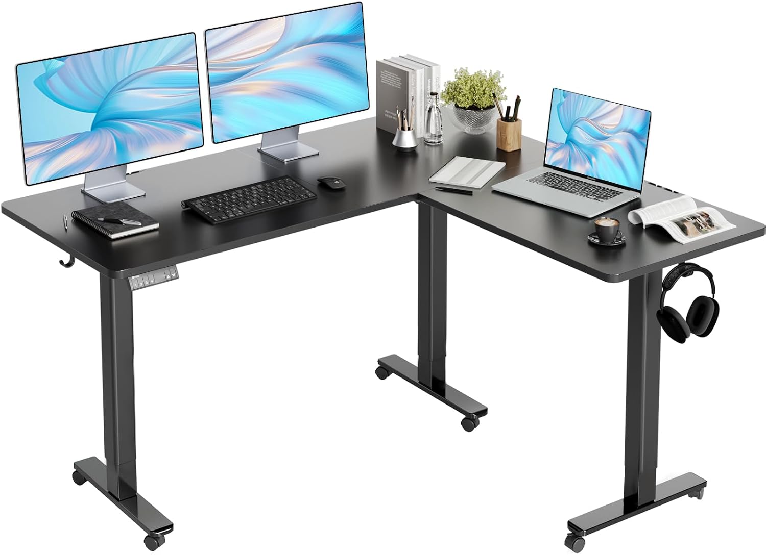 Claiks L Shaped Standing Desk Adjustable Height, Dual Motor Electric ...