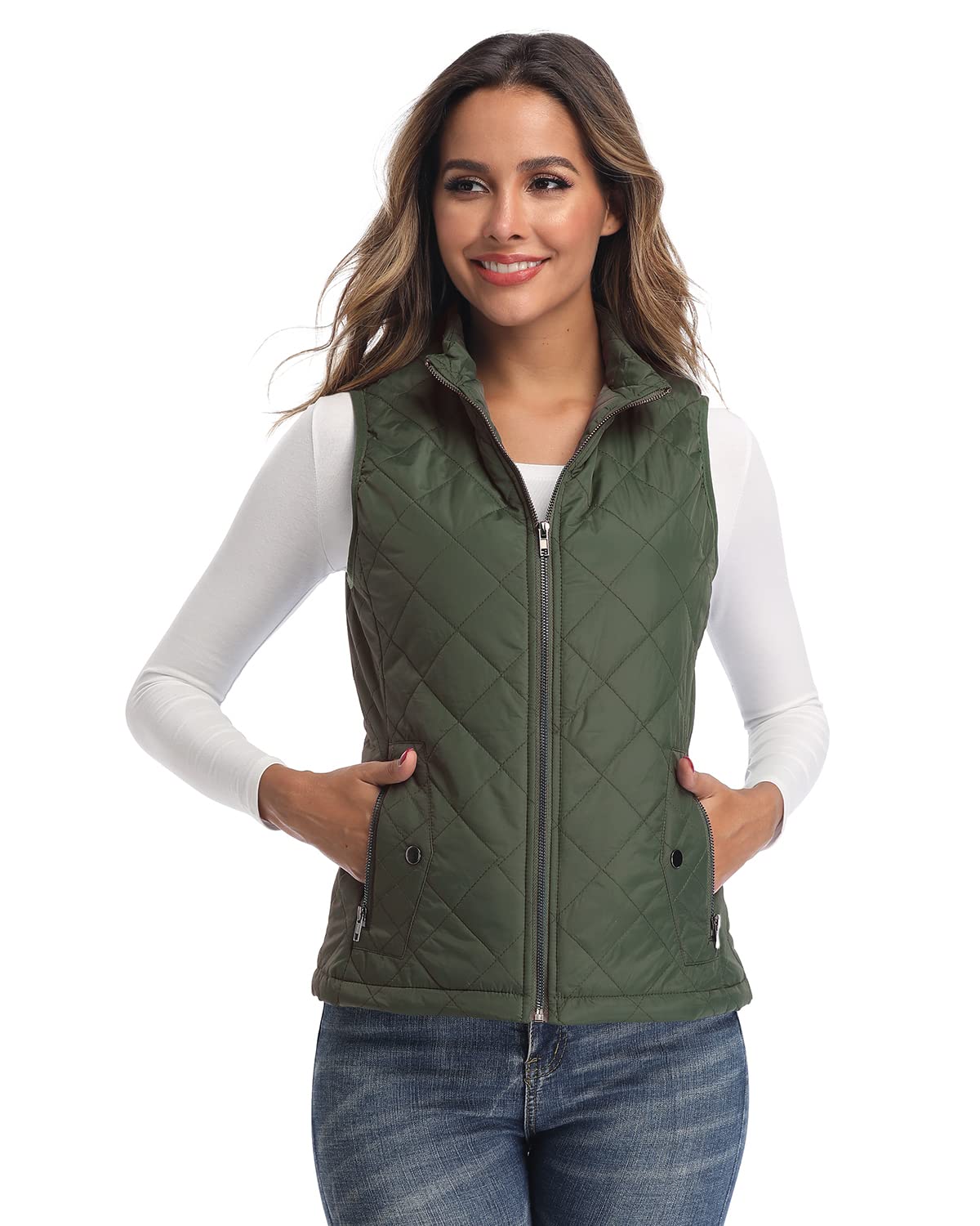 Women's Vest - Stand Collar Lightweight Zip Quilted Vest for Women ...