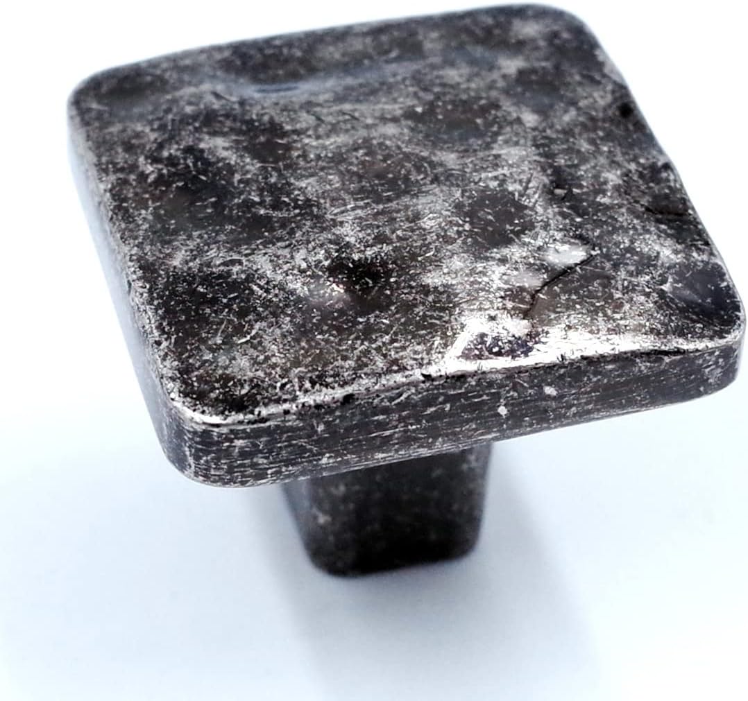 Jetland Square Hammered Cabinet Knobs - 6-Pack, Aged Silver, 1-1/4" Knobs, Rustic Solid Cast ...