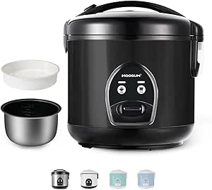 MOOSUM Rice Cooker with One Touch & Food Steamer,1.8L-10 cup,For 2-10 ...