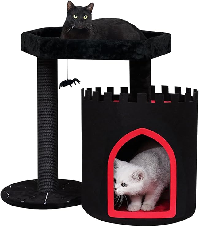 YARUOMY Gothic Cat Tree Castle, Black Cat Tower with Coffin Bed ...