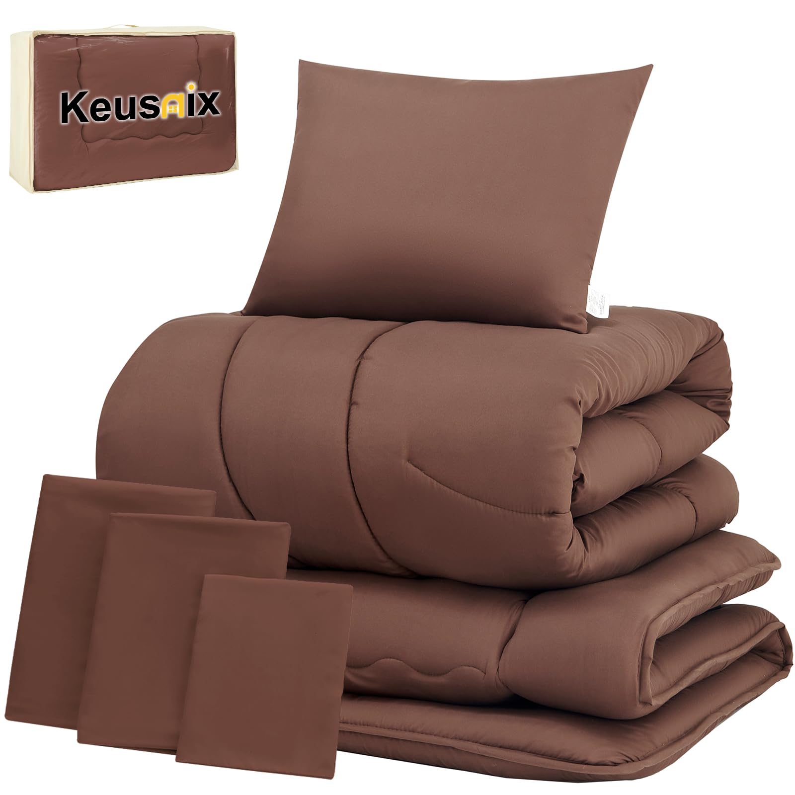 Amazon｜Keusnix 布団セット セミダブル 布団7点セット 寝具セット SEK認証 防菌防臭 オールシーズン ふとんセット 洗える 中綿1.8kg 掛け布団・【高密度固綿入り】五層 ...