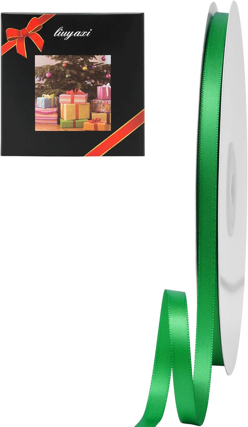 Amazon.com: LIUYAXI Green Double Faced Satin Ribbon, 1/4" X Continuous ...