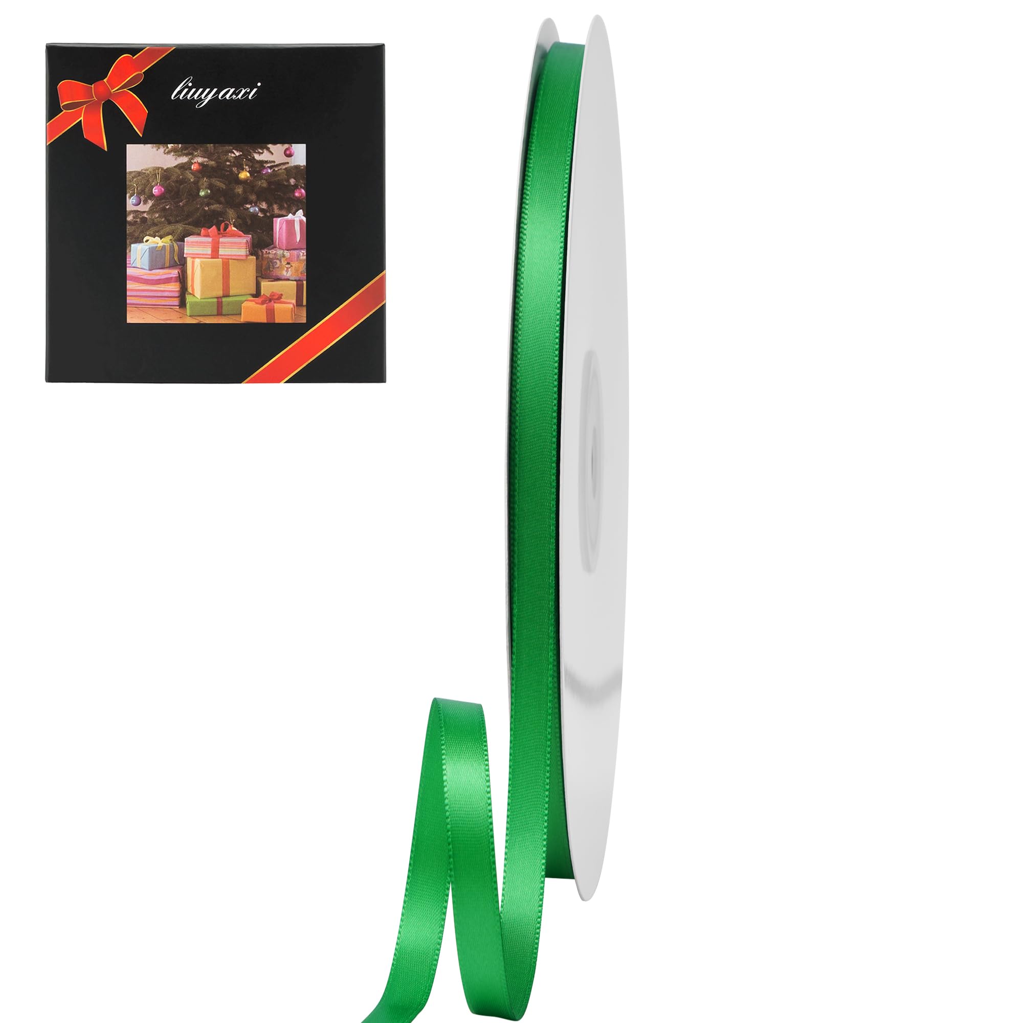 Amazon.com: LIUYAXI Green Double Faced Satin Ribbon, 1/4" X Continuous ...