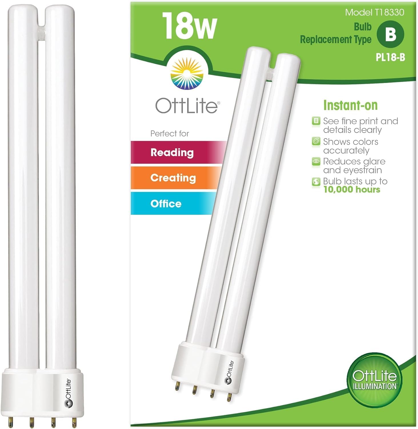 OttLite 18W Replacement Tube Light Bulb - Compact Fluorescent Light ...