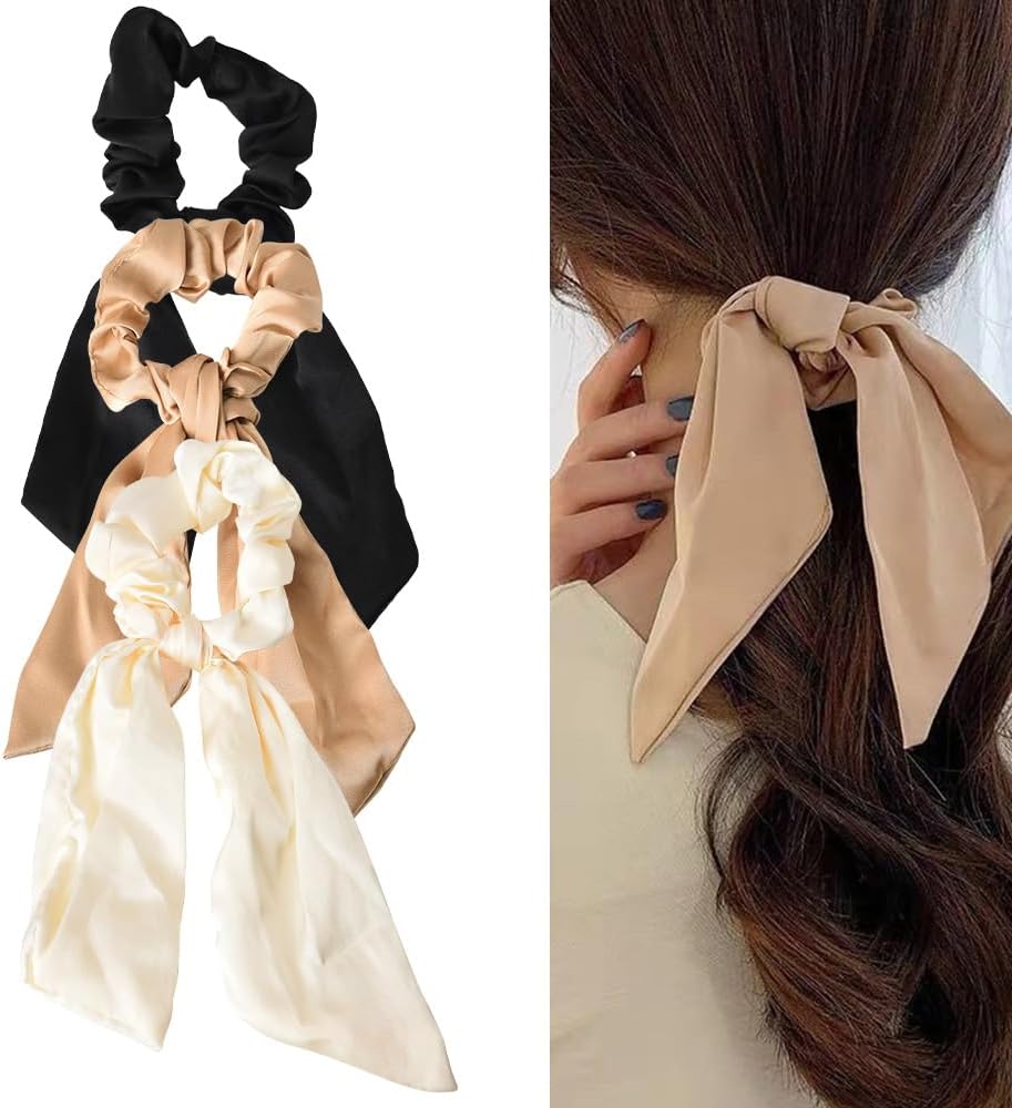 Amazon.com : Hair Scarf Scrunchies for Women Silky Satin Black White ...