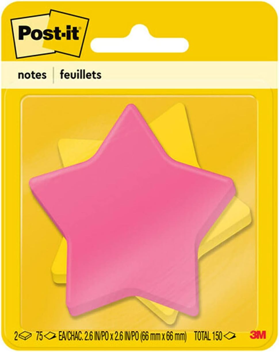 Post-it Notes Die Cut Sticky Notes, 75 Sheets/Pad, 2 Pads, Star Shaped ...