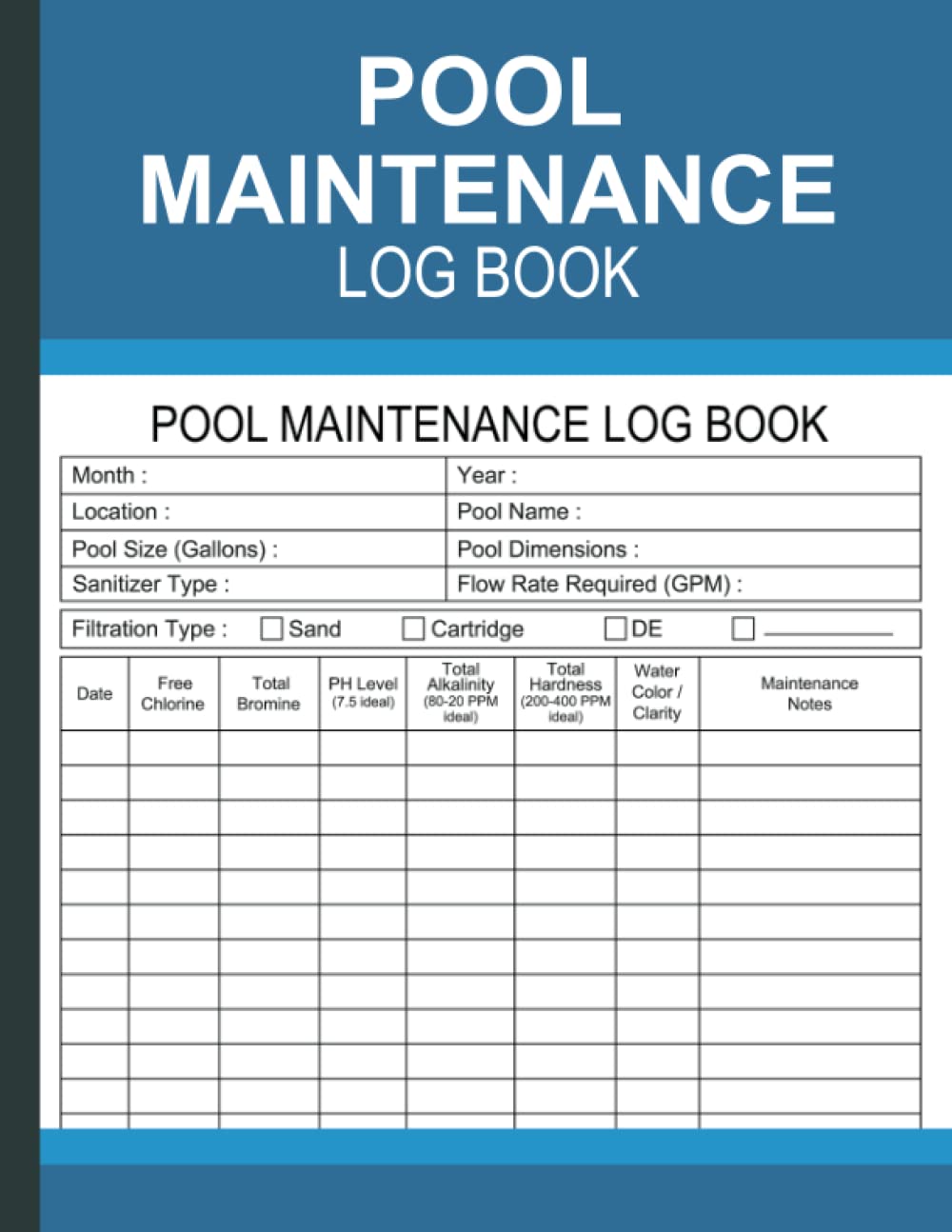 Pool Maintenance Log Book: Swimming Pool Maintenance Checklist Record ...