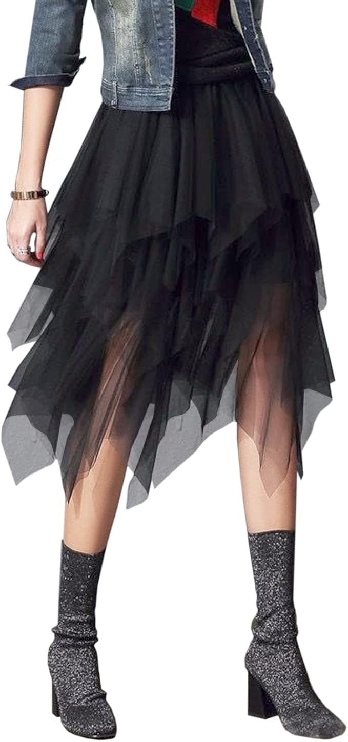 Tulle Skirts for Women 3 Layered High Low Asymmetrical Midi Length ...