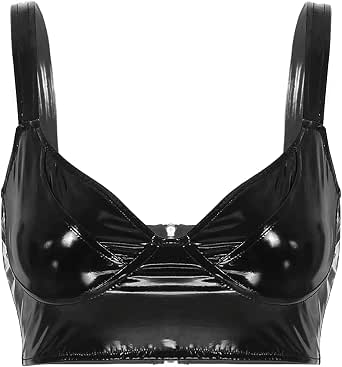 Amazon.com: QinCiao Women's Patent Leather Wetlook Bra Top Club Party ...