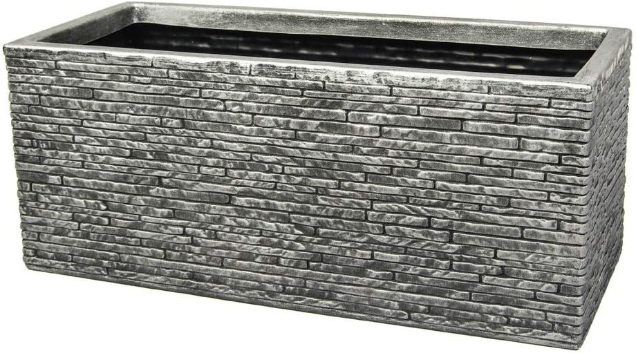 Strata Slate Effect Trough 60cm Grey Outdoor Plant Pot 25 cm (W) x 60 ...